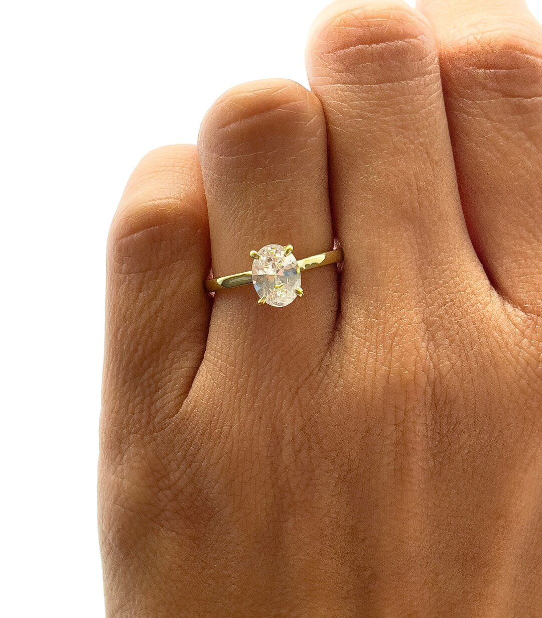 Diamond Simulant Engagement Ring, Oval Promise Ring, Solitaire Ring ...