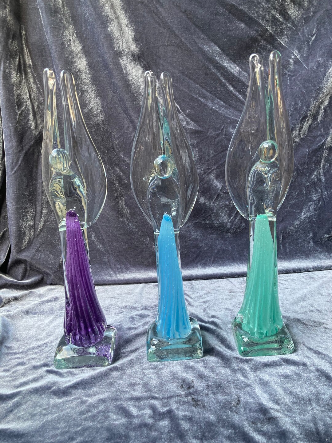 Hand Blown 37 Cm Blue Glass Angel Statue Ornament Sculpture Festive ...