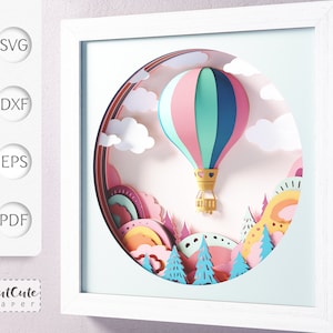 Hot Air Balloon SVG Shadow Box Template: Layered Paper Cut (digital ...