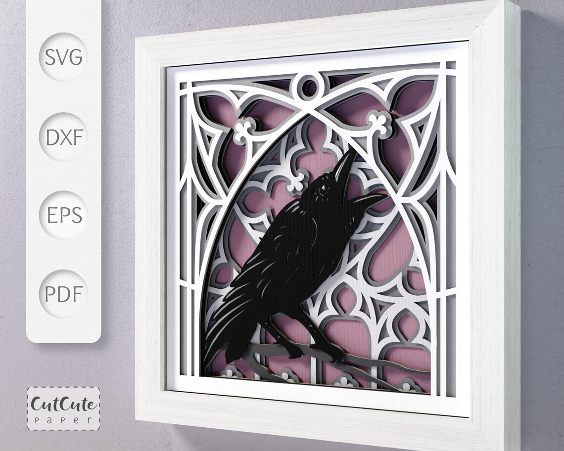 Raven Shadow Box SVG Template: Gothic Halloween Wall Art - Etsy