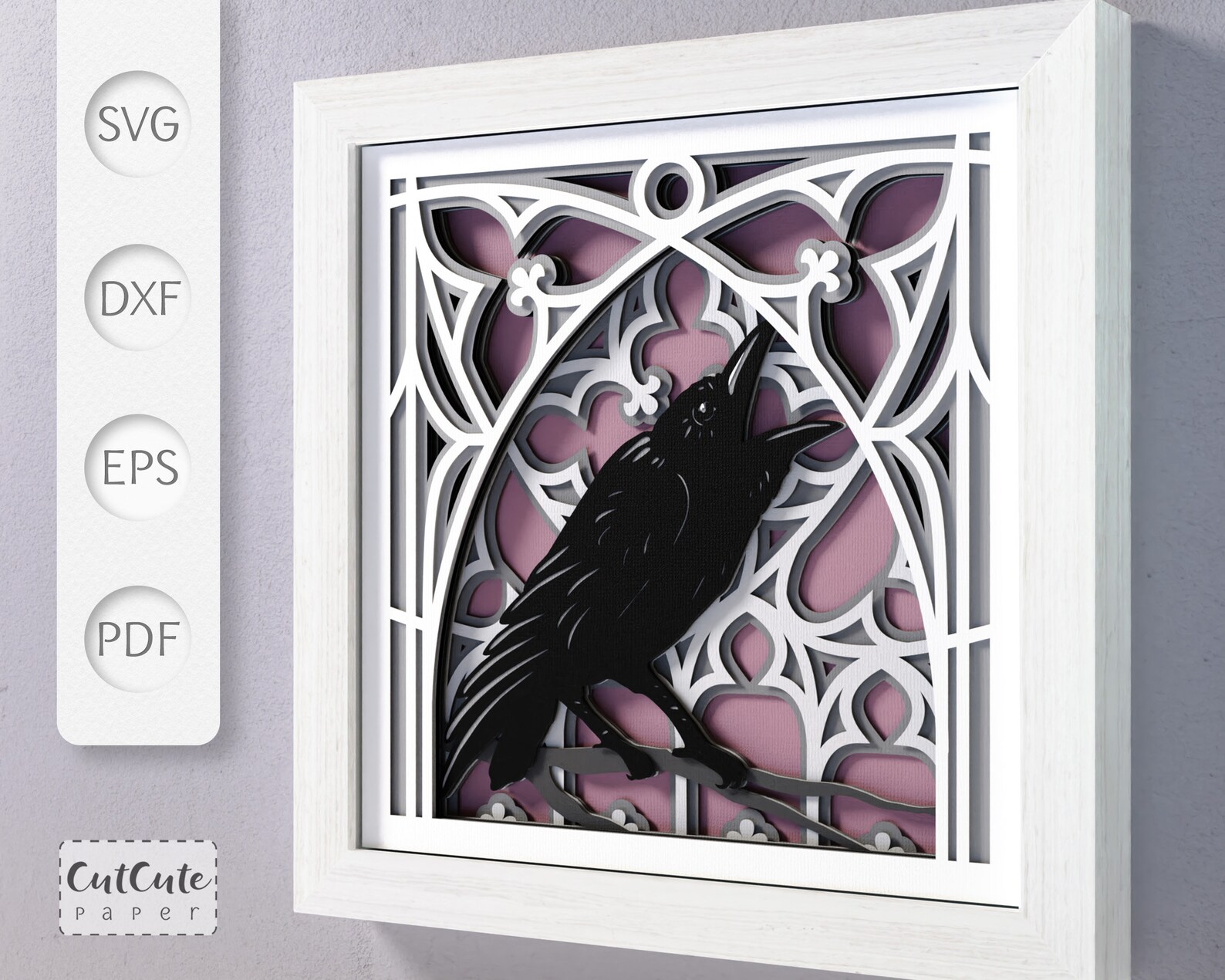Raven Shadow Box SVG Template Gothic Crow Layered Paper Cut - Etsy