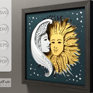 Sun and Moon SVG Shadow Box Template, Venetian Mask Celestial 3D ...