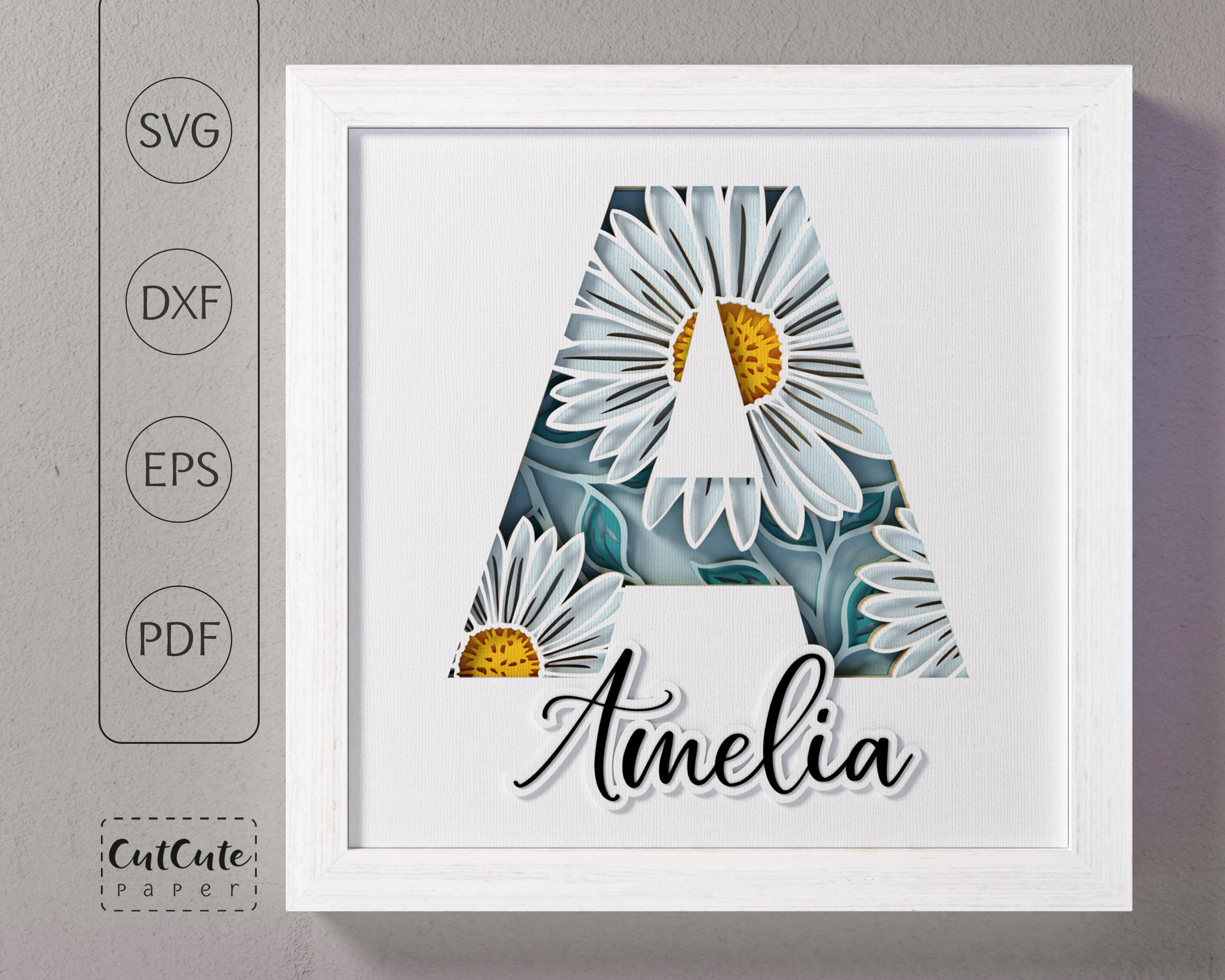 Daisy Letters Shadow Box SVG: Floral Monogram Alphabet, Layered Paper ...