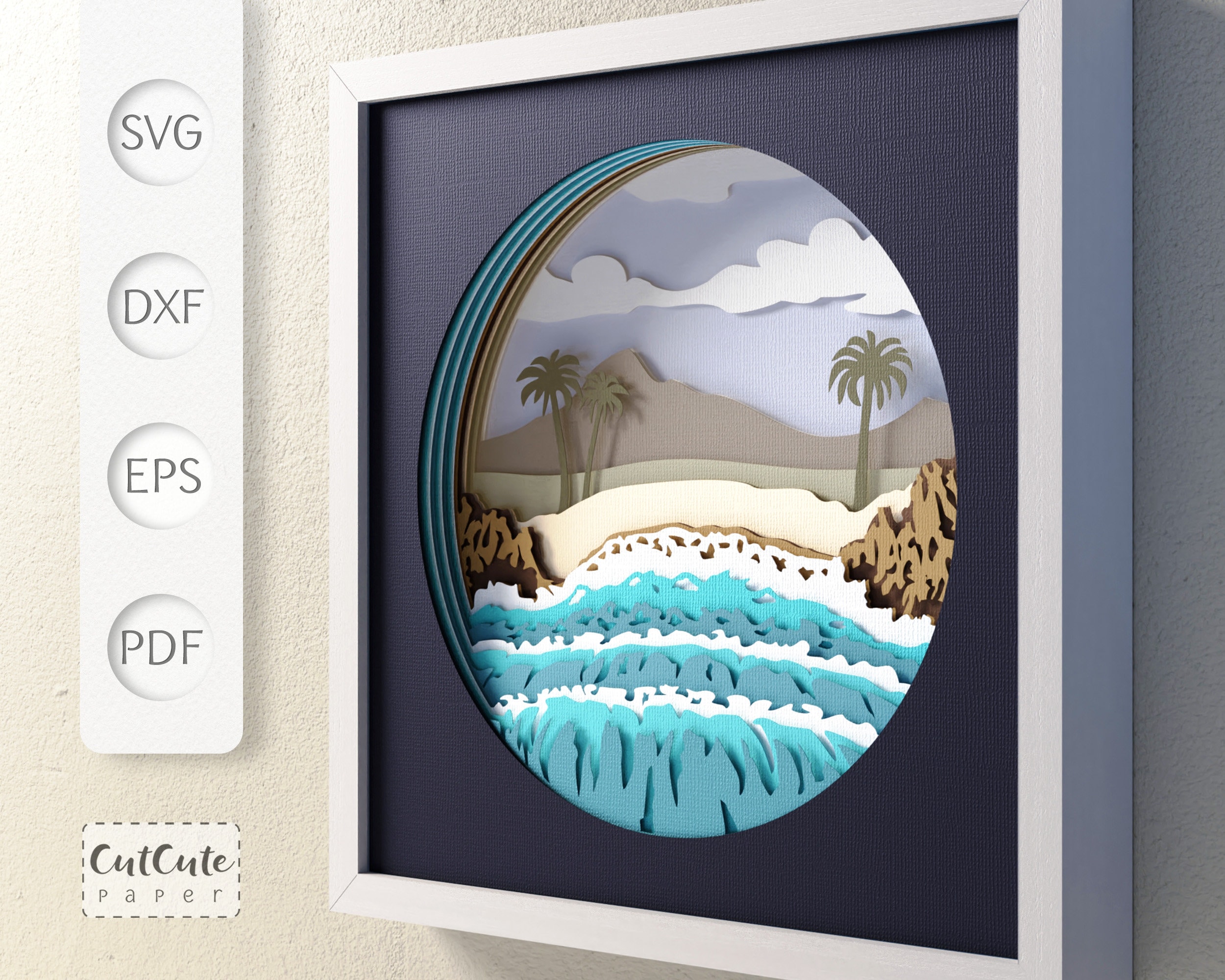 Beach Waves SVG Shadow Box Template 3D SVG Shadowbox DIY - Etsy Canada