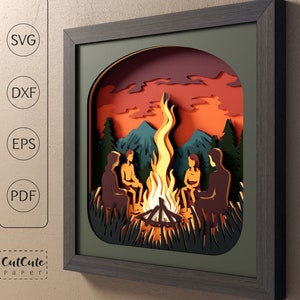 Camp Fire Shadow Box SVG Template, Mountain Forest Hiking 3D SVG ...