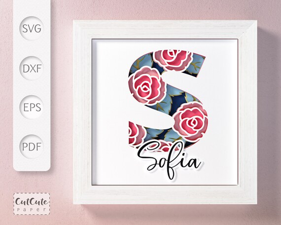Shadow Box SVG Template With Floral Monogram Letter S 3D SVG | Etsy
