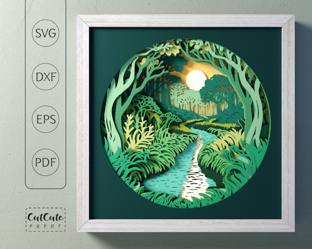 3D River Landscape Shadow Box SVG Template: DIY Paper Cut Wall Decor - Etsy