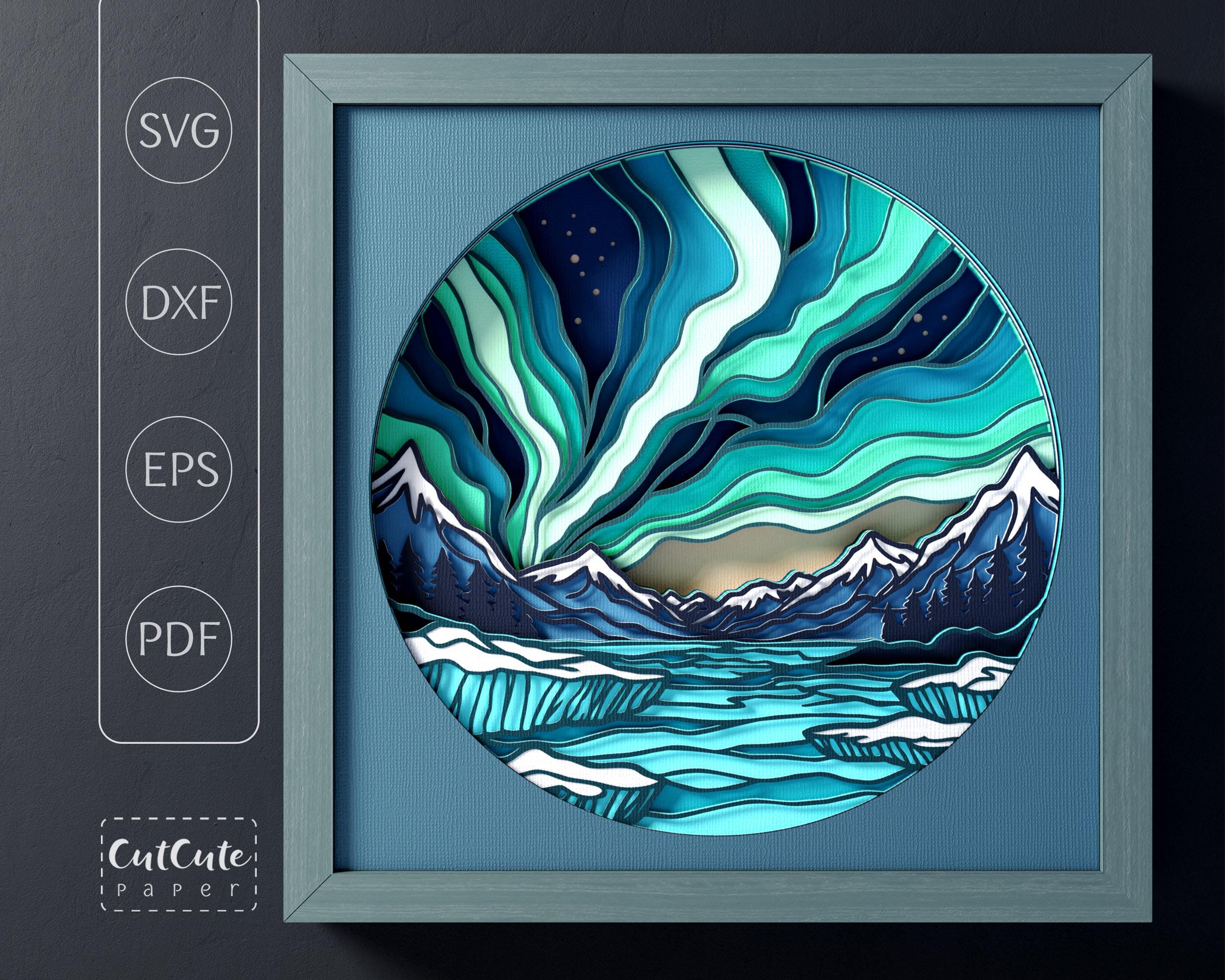Northern Lights Shadow Box SVG: 3D Landscape Paper Cut Template ...