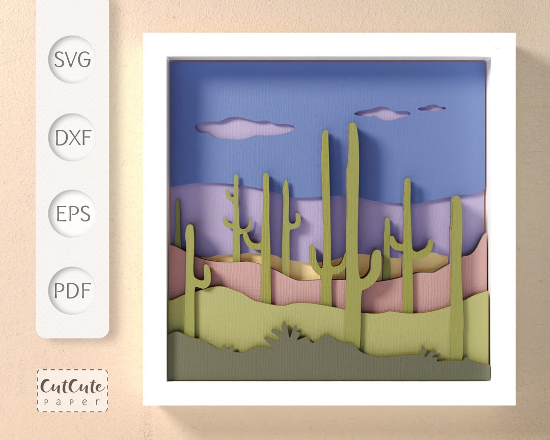 Arizona Landscape Shadow Box SVG Template, Cactus 3D SVG Shadowbox, DIY ...