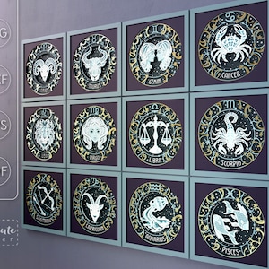 Zodiac Signs SVG Shadow Box Templates Bundle, All 12 Signs Stars ...