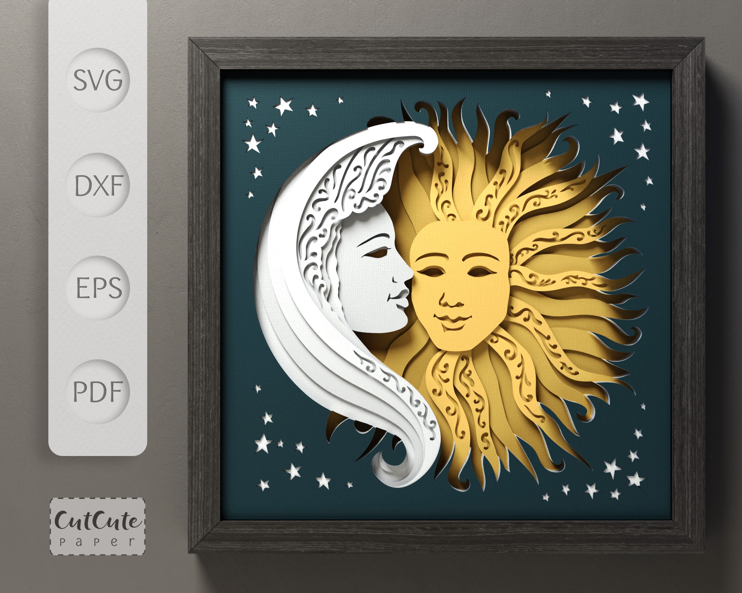 Sun and Moon SVG Shadow Box Template Venetian Mask Celestial - Etsy UK