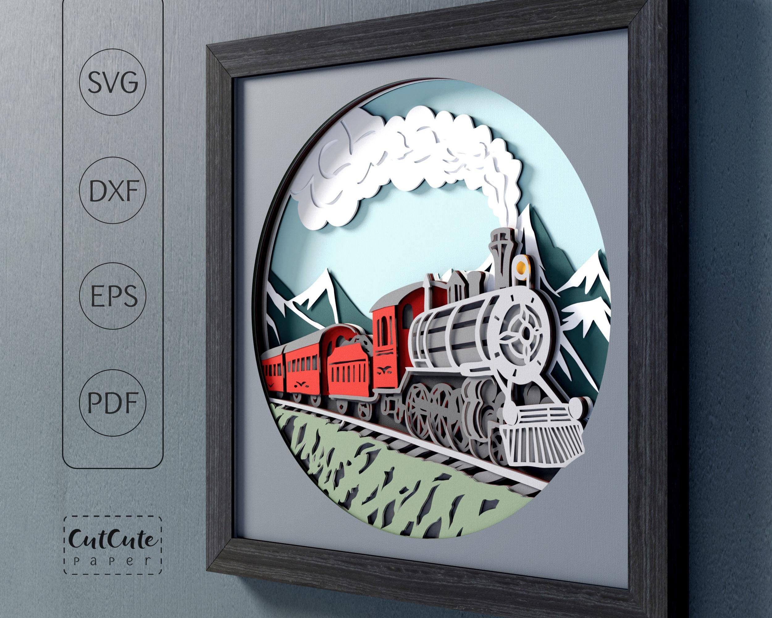 Steam Train Shadow Box SVG Template: Locomotive Layered Paper Cut - Etsy