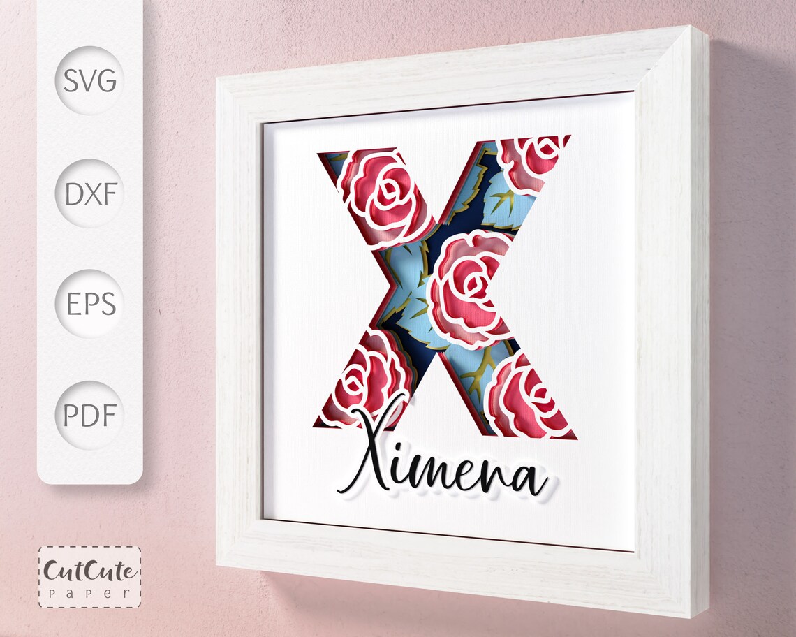 Shadow Box SVG Template With Floral Monogram Letter X 3D SVG - Etsy