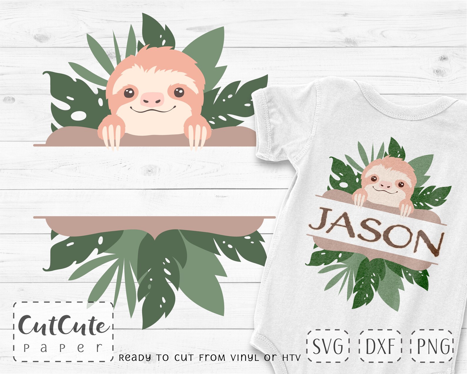 Sloth SVG Split Monogram Frame Name Frame with cute Sloth | Etsy
