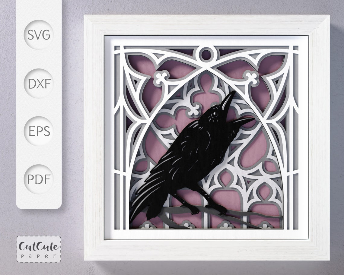 Raven Shadow Box SVG Template: Gothic Halloween Wall Art - Etsy
