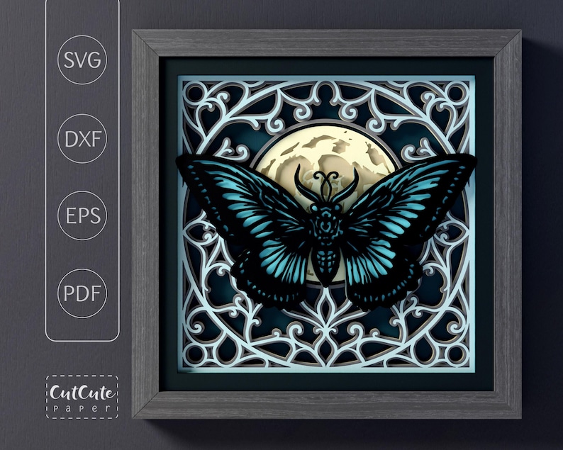 Gothic Butterfly Shadow Box SVG, Layered Paper Cut Template (digital ...