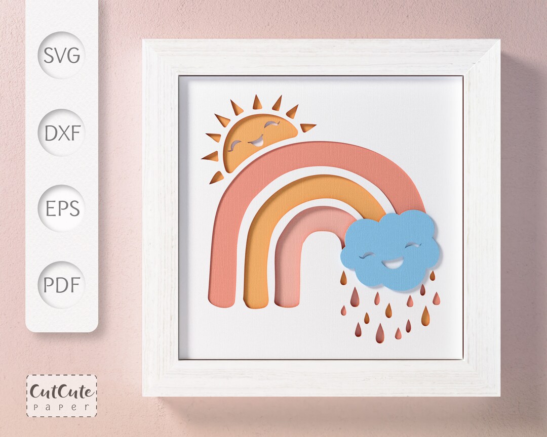 Sun Cloud Rainbow Shadow Box SVG Template, 3D SVG Layered Paper ...