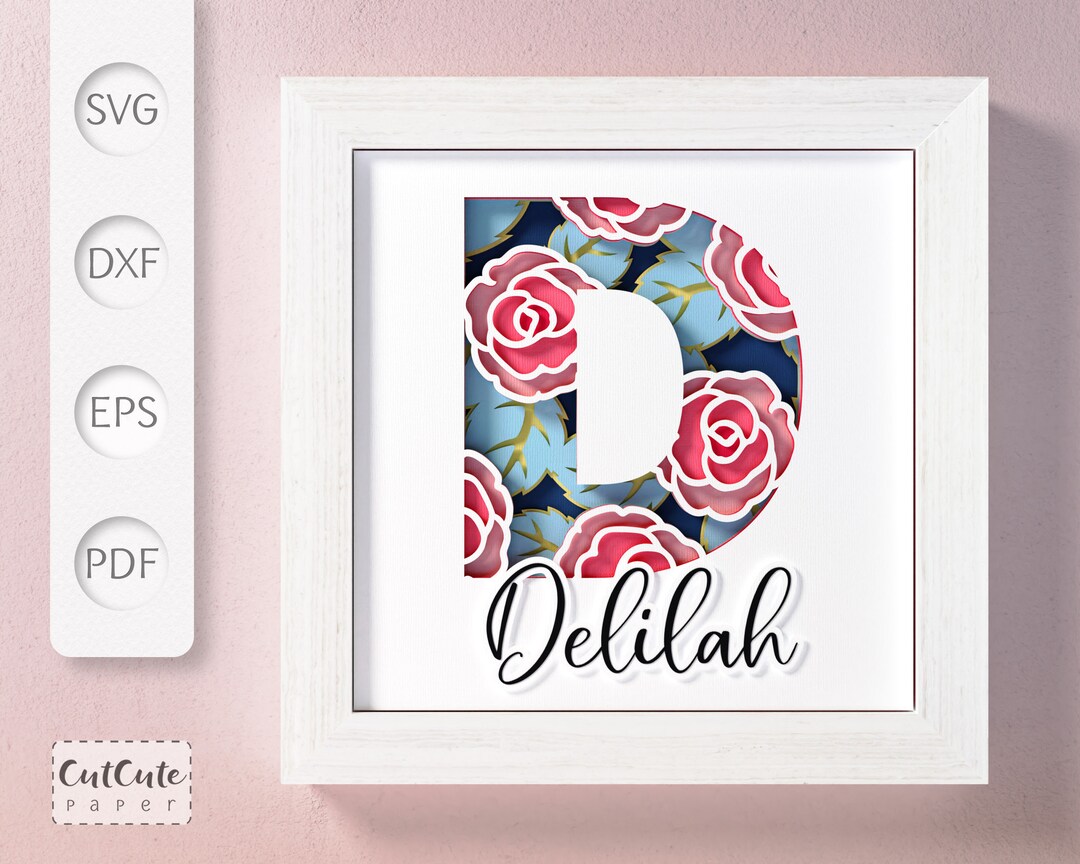 Shadow Box SVG Template With Floral Monogram Letter D , 3D SVG Diy ...