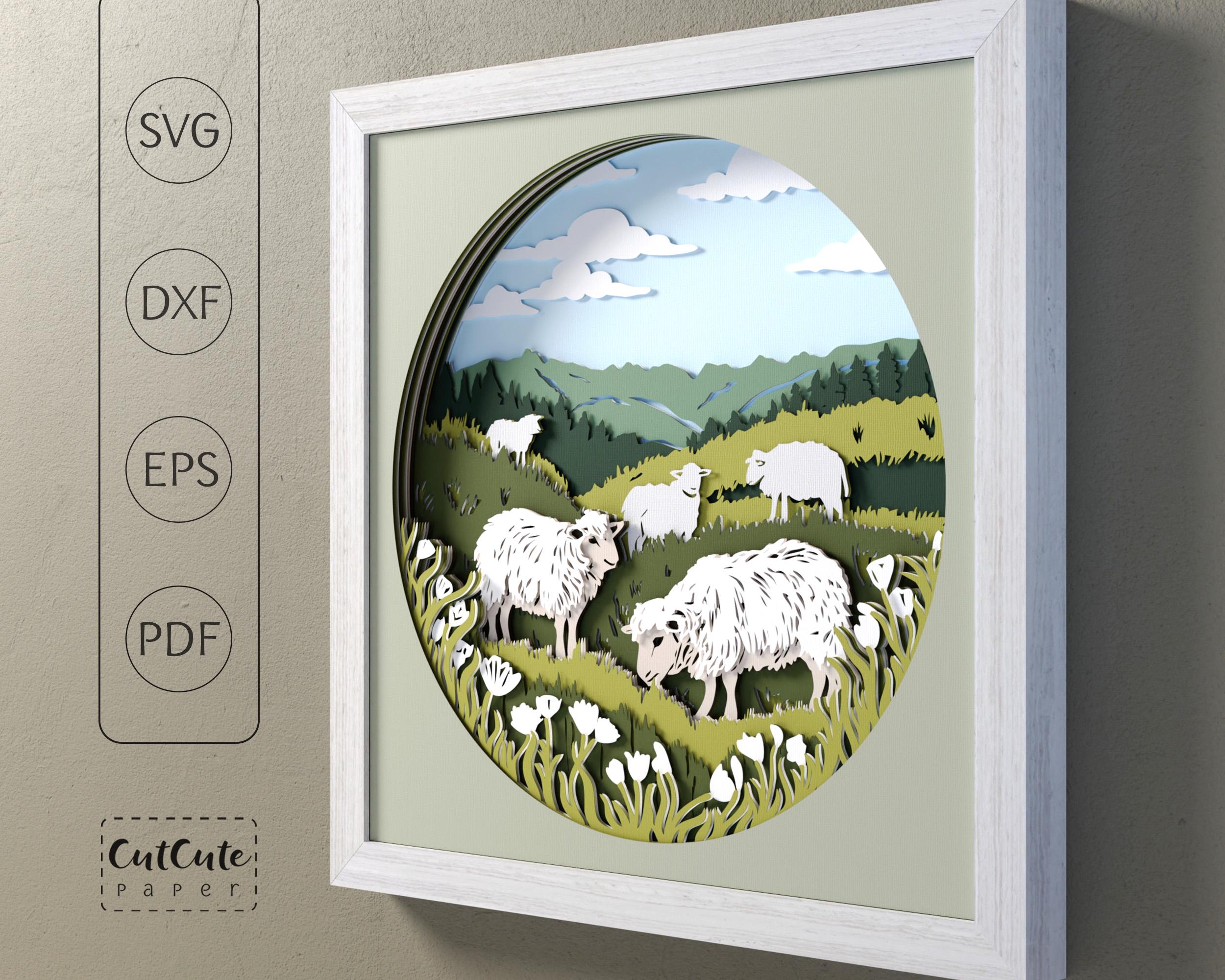Sheep Shadow Box SVG: Pastoral Farm Animal Layered Wall Art (digital ...