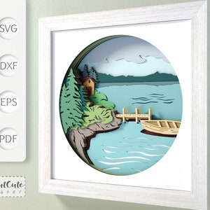 Lake Landscape Shadow Box SVG Template, 3D SVG Shadowbox, DIY Cabin ...