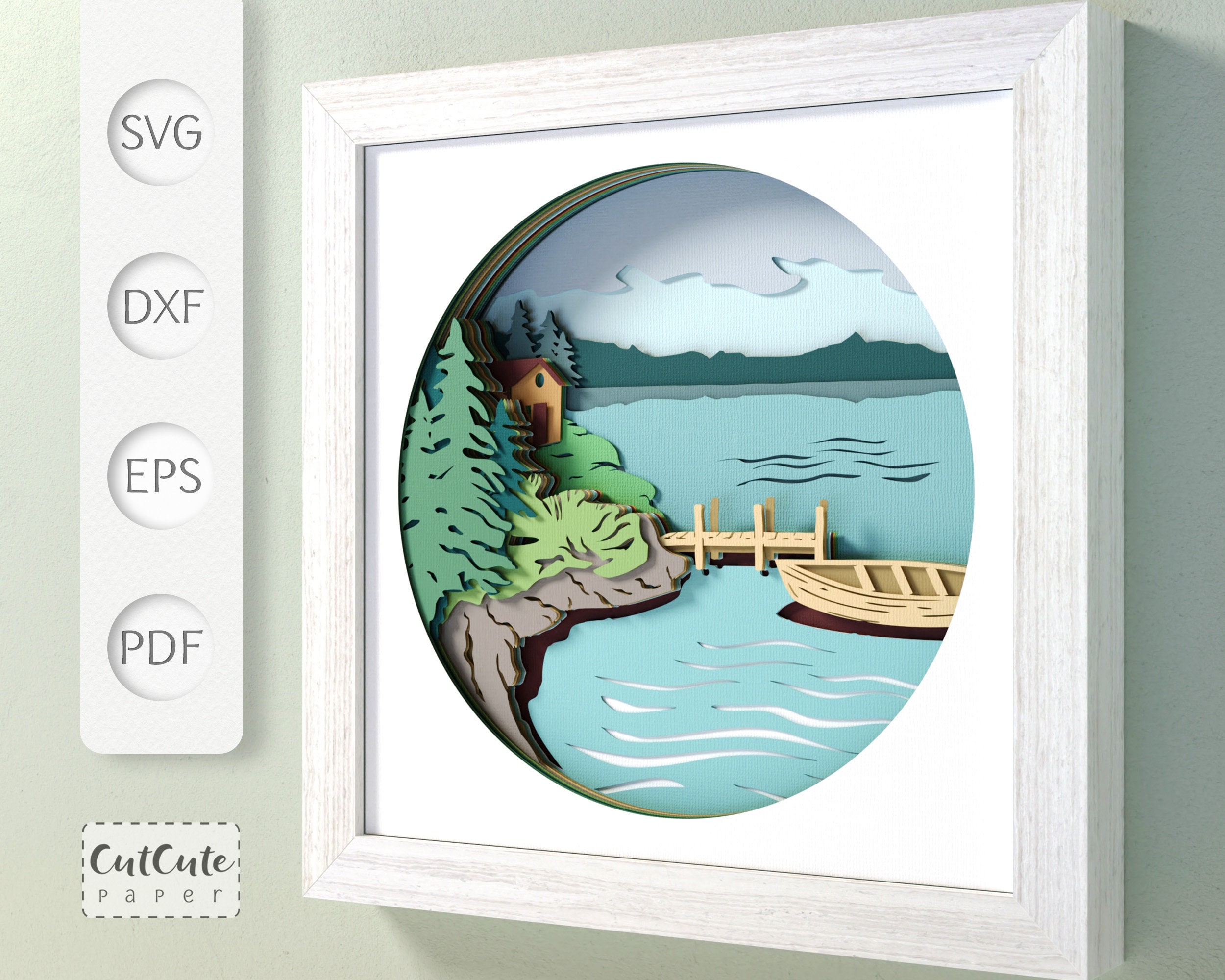 Lake Landscape Shadow Box SVG: 3D Cabin Wall Decor (digital Files ...