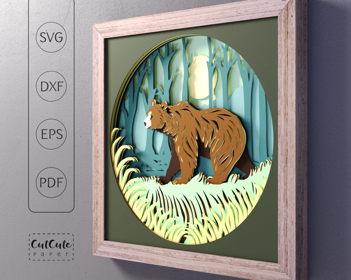 Bear Shadow Box SVG Template: Layered Woodland Paper Cut (digital ...