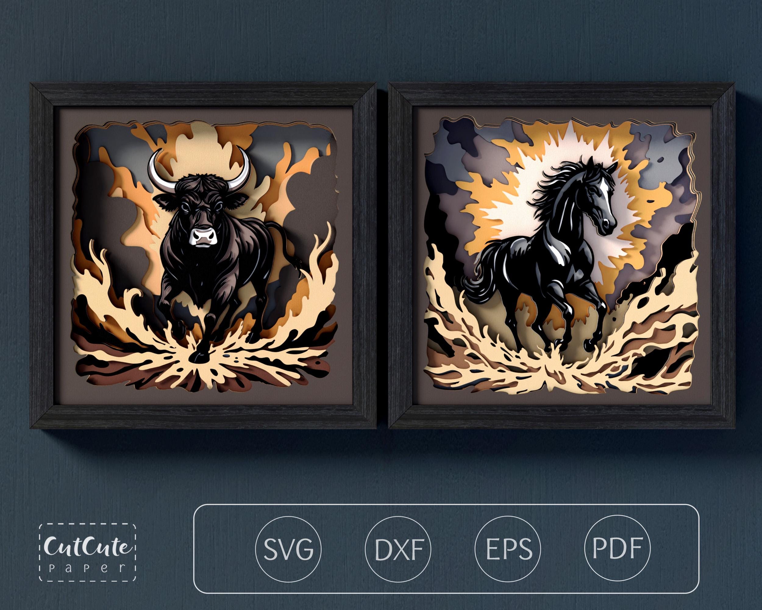 Rodeo Animals Shadow Box SVG, Bull and Horse Layered Wall Art, 2 ...
