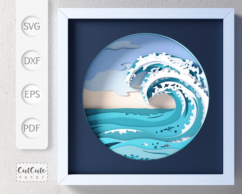 Ocean Waves SVG Shadow Box Template: 3D Paper Cut Wall Decor (digital ...