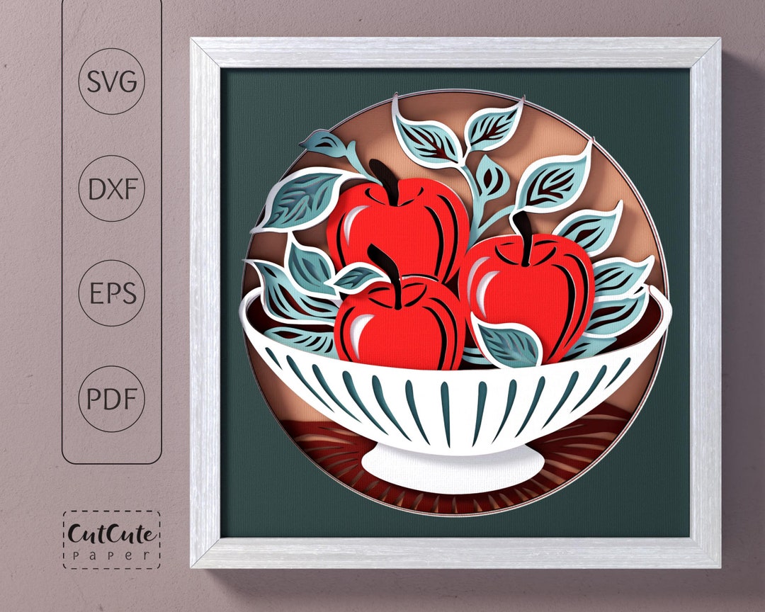 Apples SVG Shadow Box Template, 3D SVG Kitchen Wall Art DIY, Layered ...