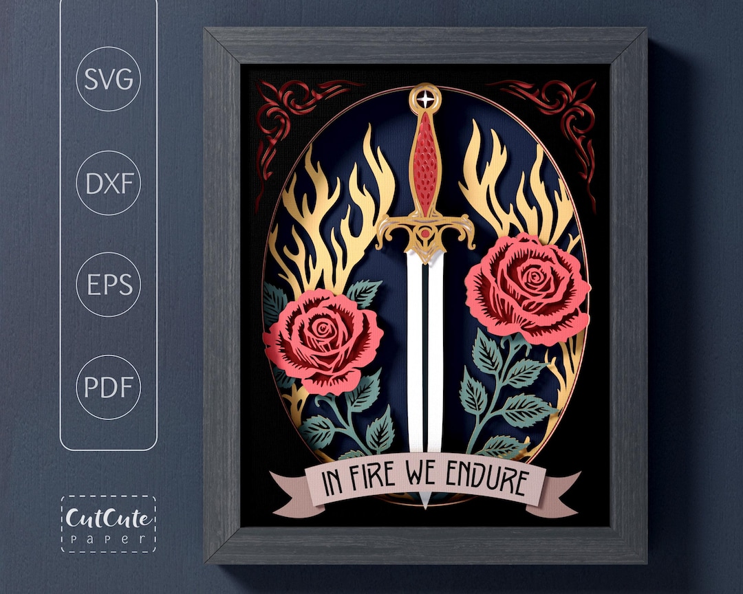Dagger & Roses Shadow Box SVG, Gothic Papercut Template, Layered Dagger ...