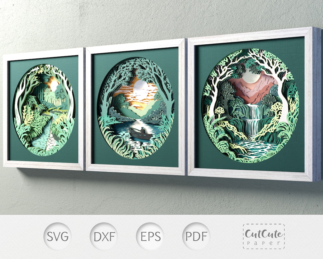 3D Landscape Shadow Box SVG Bundle: River, Lake, Waterfall (9 Inch) - Etsy