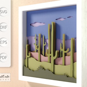 Arizona Landscape Shadow Box SVG Template, Cactus 3D SVG Shadowbox, DIY ...