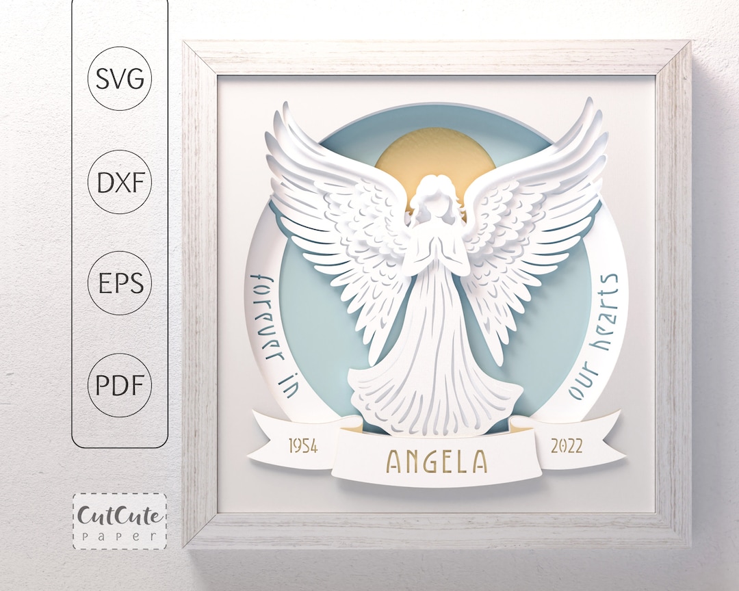 Memorial Angel Shadow Box SVG Template: Layered Papercut Design ...