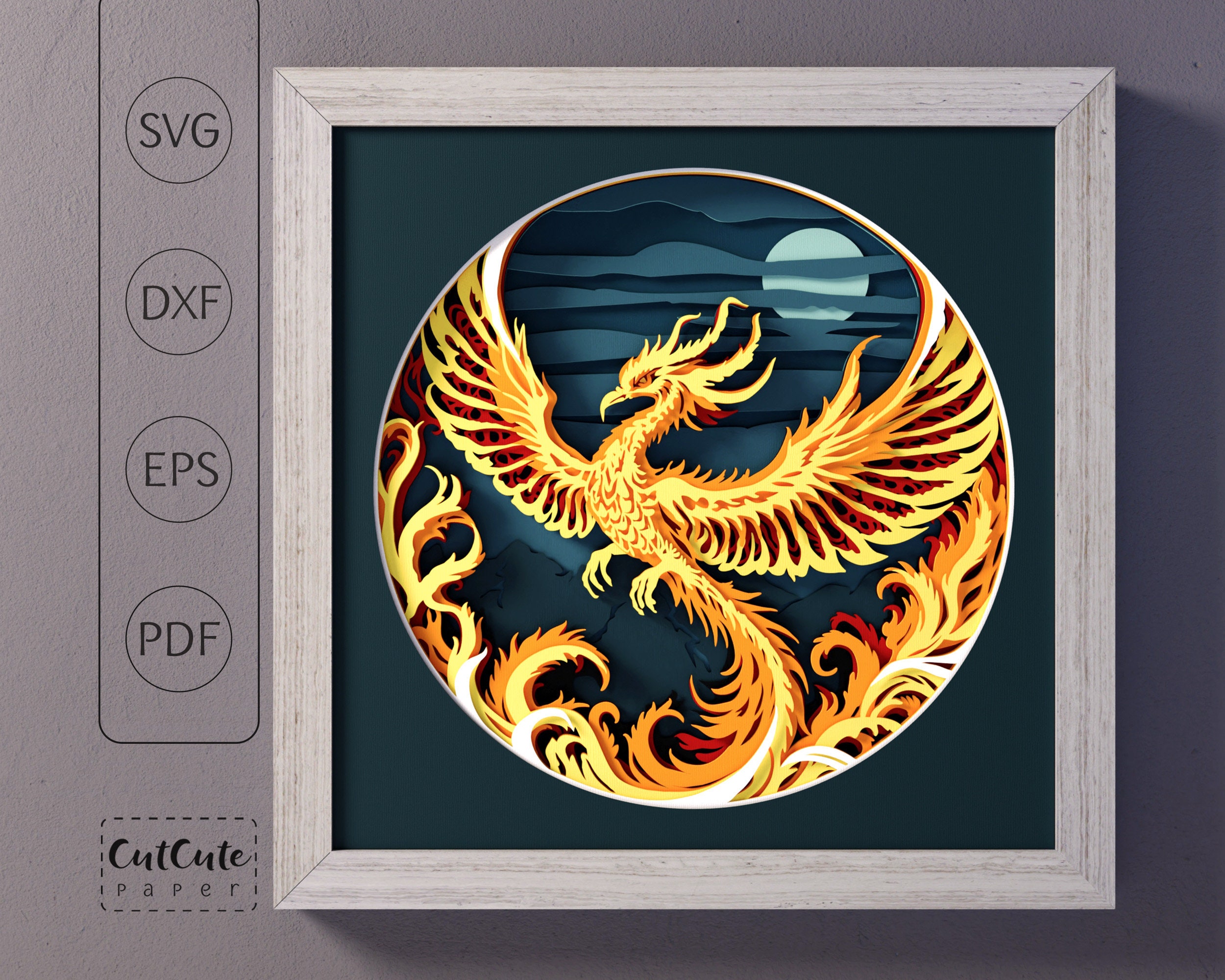 Phoenix & Dragon SVG Shadow Box Templates: Layered Paper Cut Files - Etsy