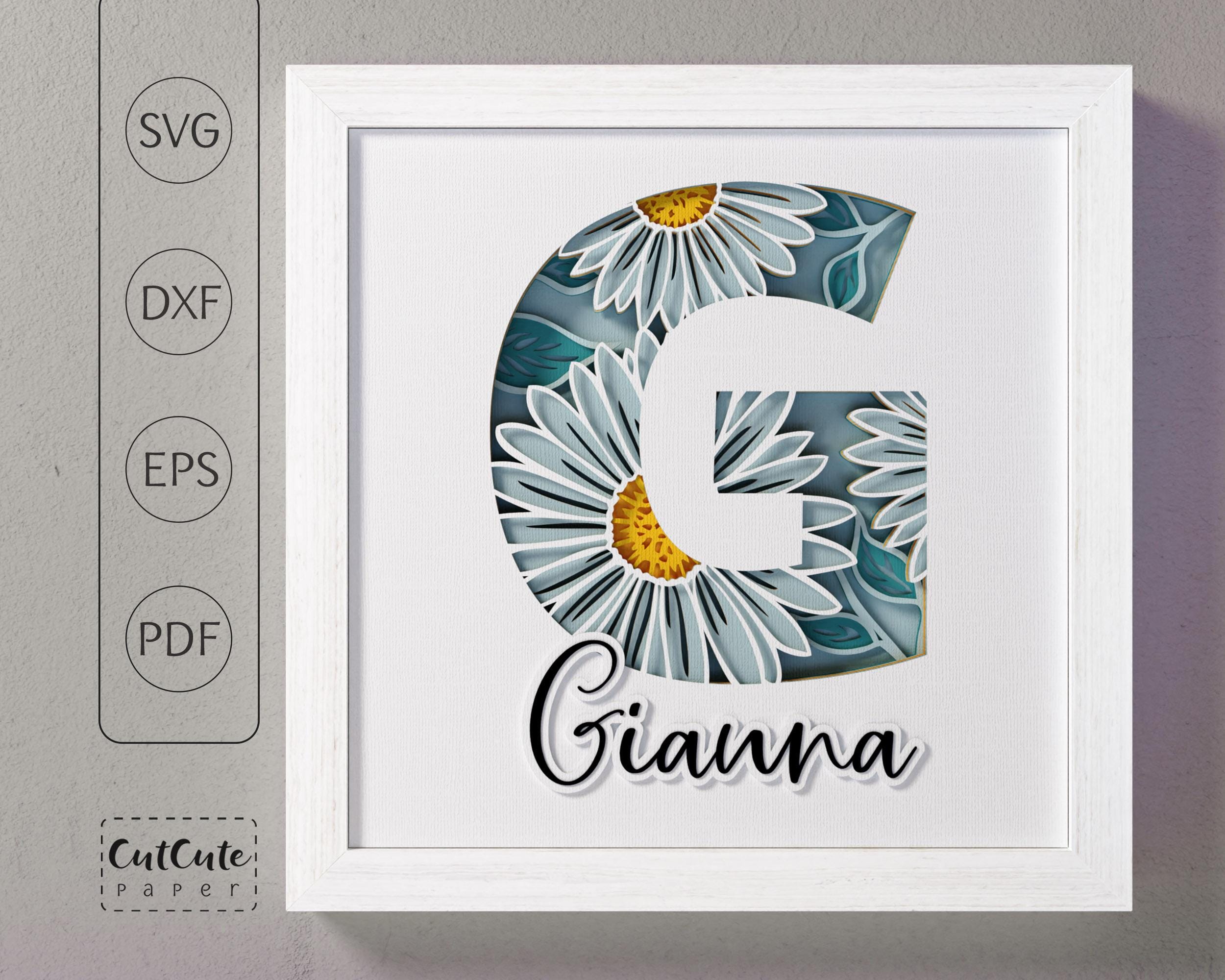 Floral Monogram Letter G Shadow Box SVG: Daisy Paper Cut File (digital ...