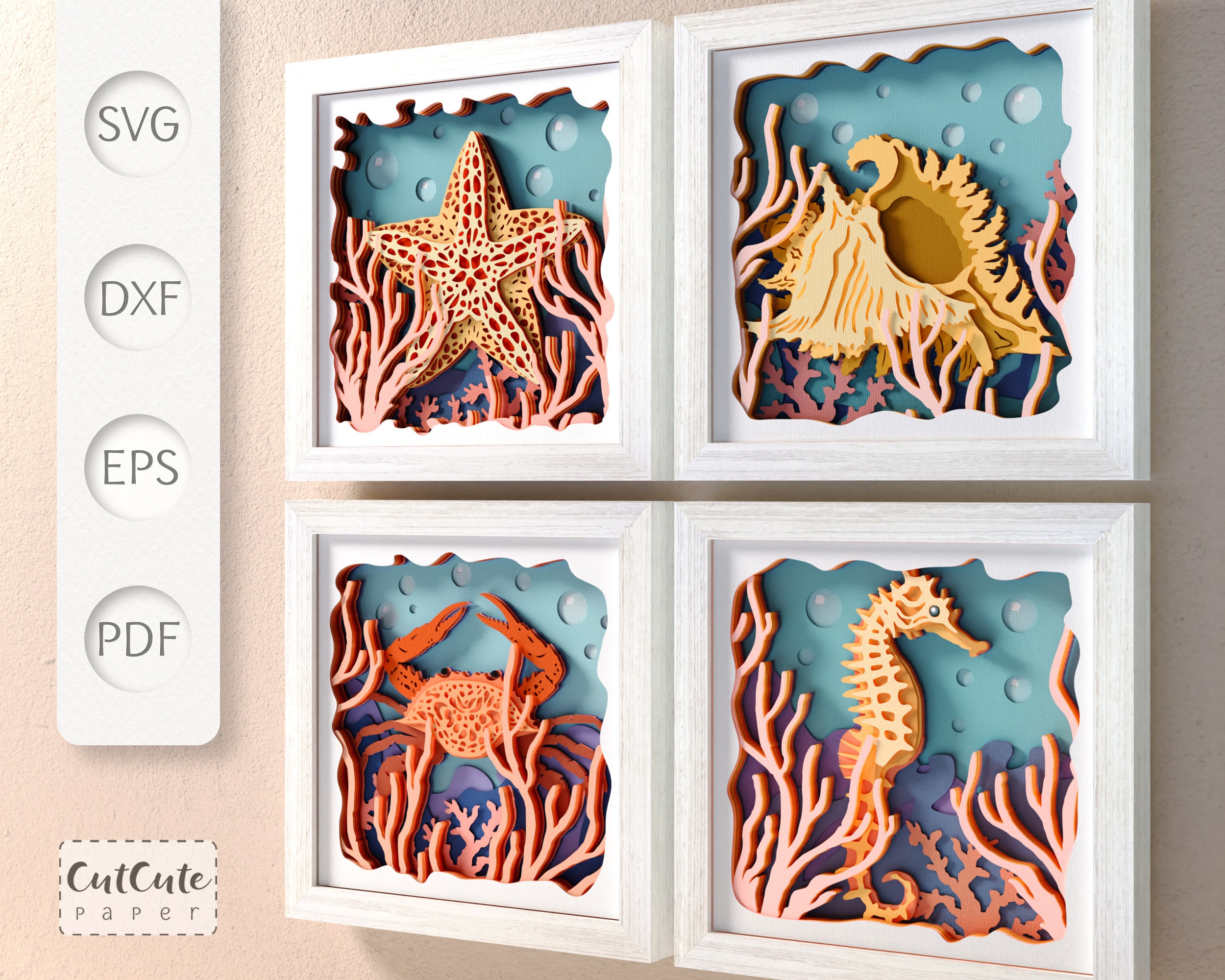 Shadow Box SVG Bundle Templates 3D SVG Sea Life Shadowbox - Etsy Canada