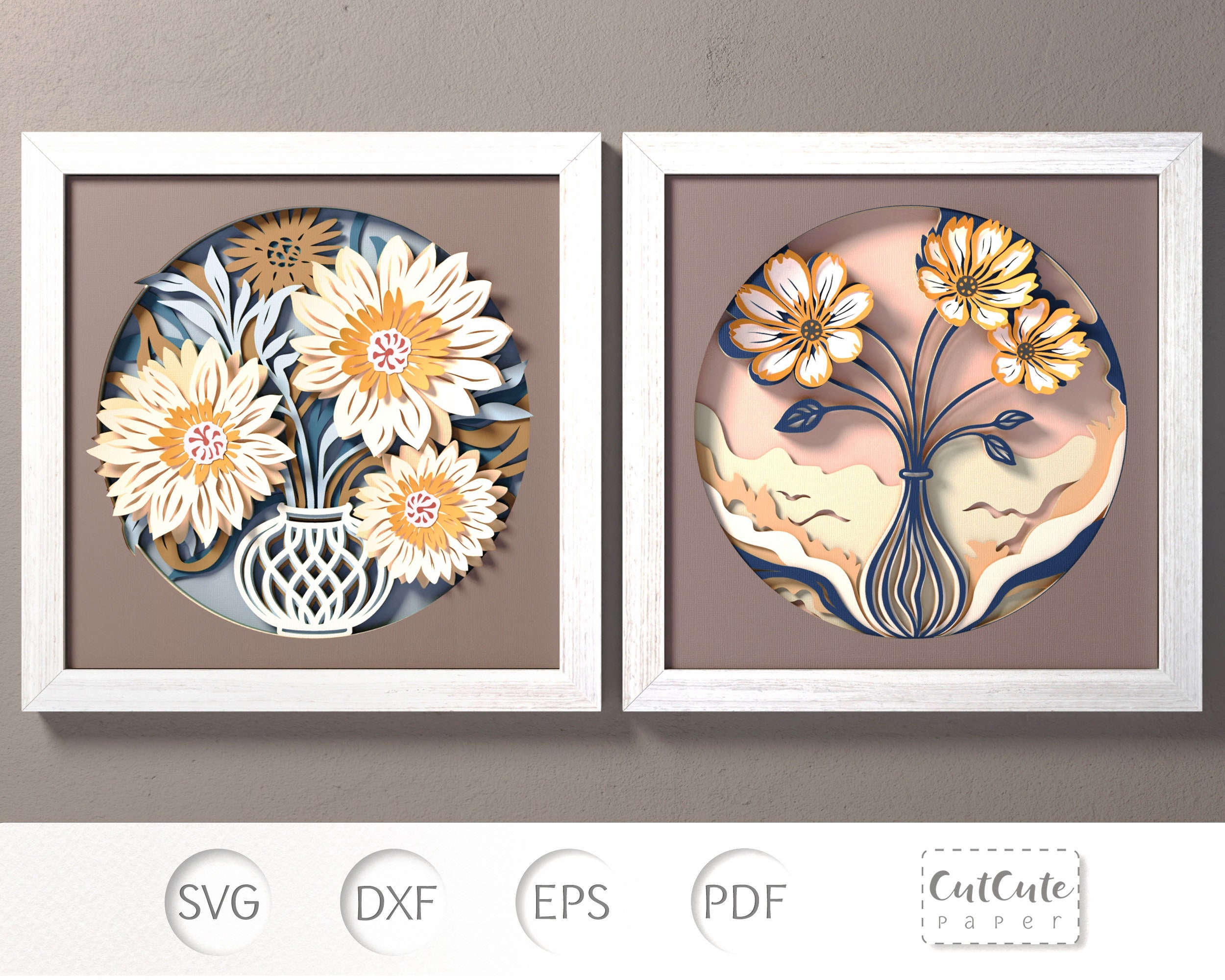 Flower Bouquet Shadow Box SVG: Layered Paper Cut Files - Etsy