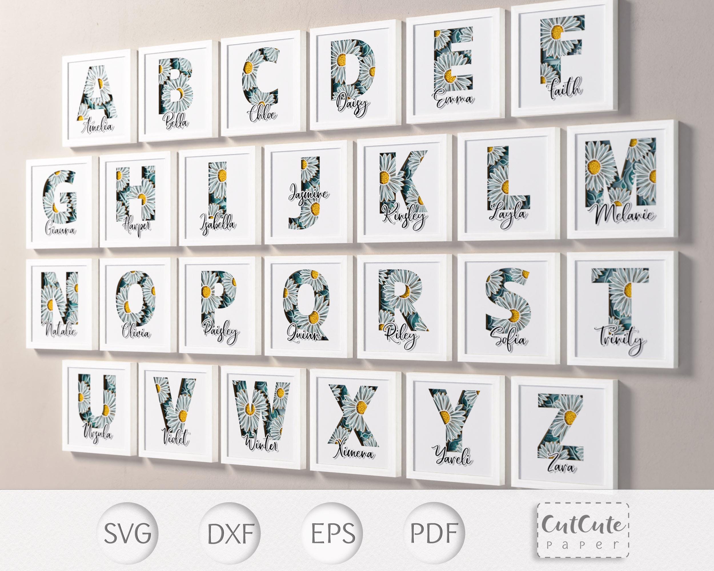 Daisy Letters Shadow Box SVG: Floral Monogram Alphabet, Layered Paper ...