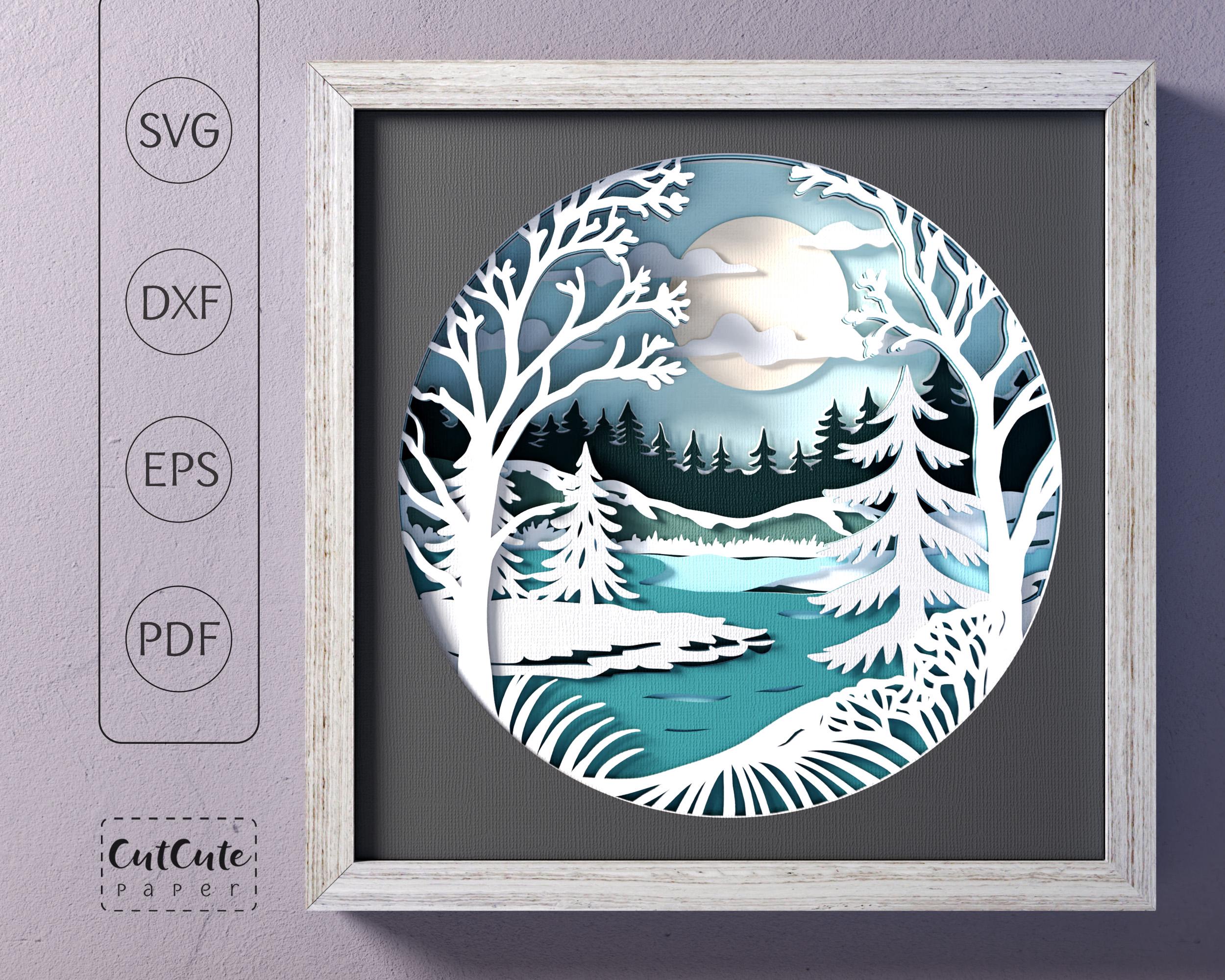 Winter Landscape Shadow Box SVG Bundle: Snowy Trees, Waterfall (3 ...