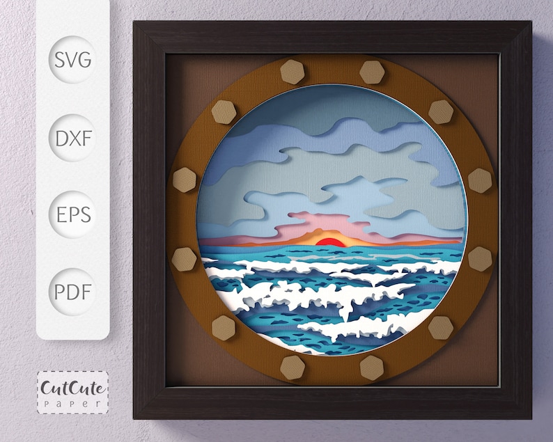 Sea Sunrise Shadow Box SVG Template 3D SVG Shadowbox DIY - Etsy Ireland