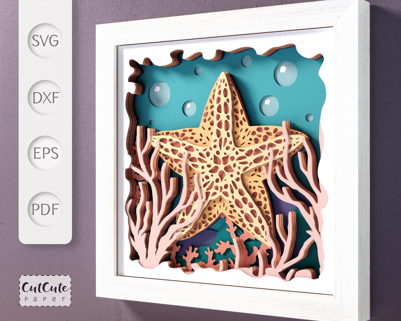 Starfish Shadow Box SVG Template 3D SVG Sea Life Sadowbox - Etsy Canada