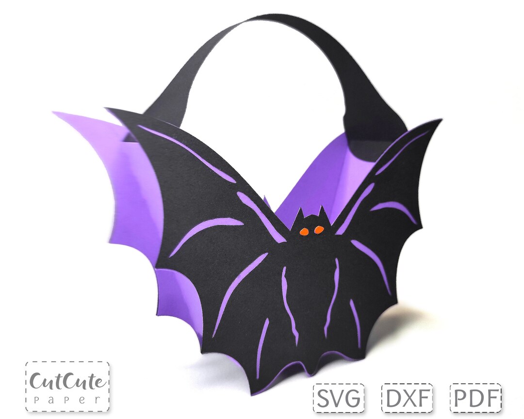 Bat Bag Template SVG , 3D Halloween Paper Tote SVG, Trick or Treat Bag ...