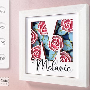 Shadow Box SVG Template With Floral Monogram Letter M , 3D SVG Diy ...
