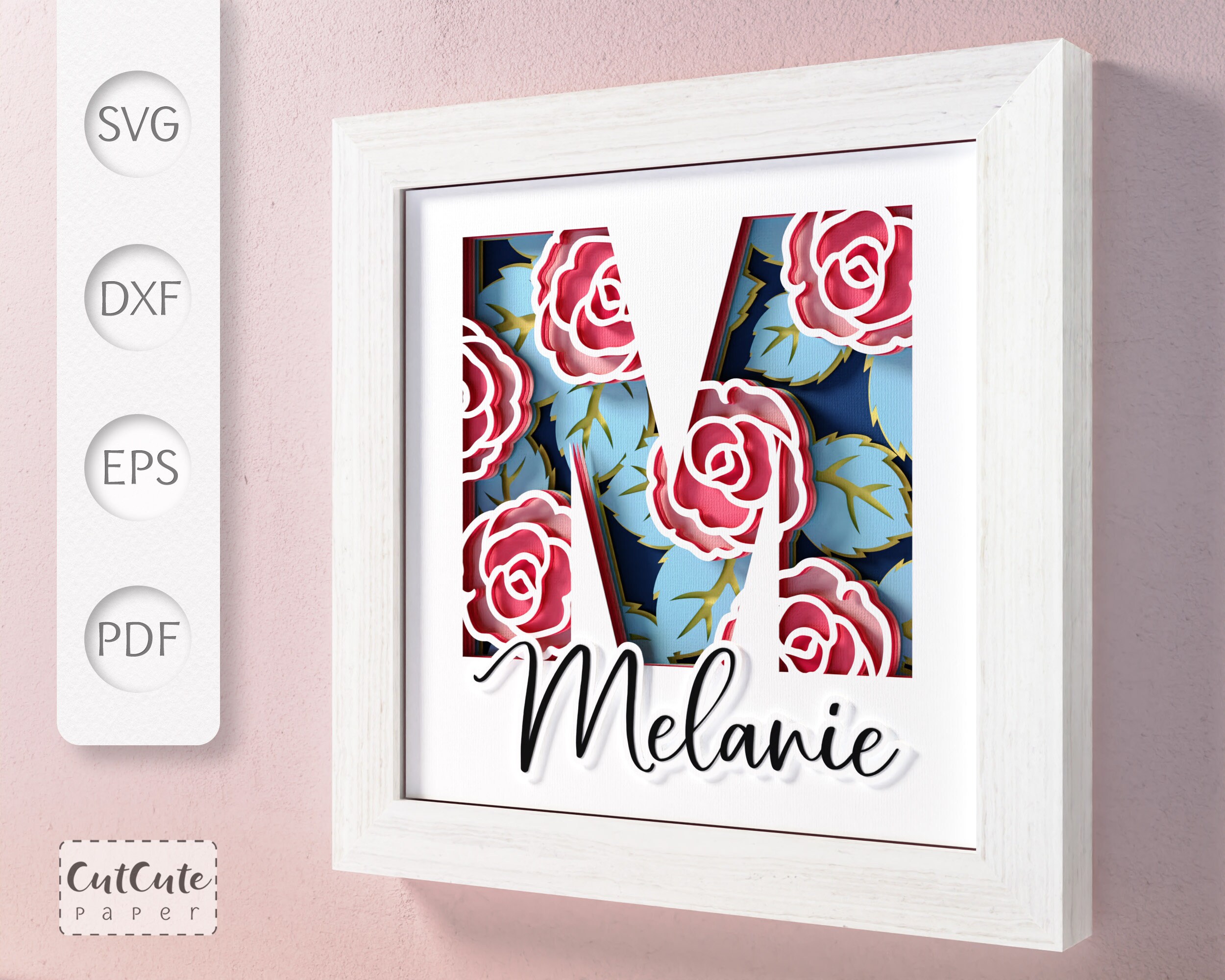 Shadow Box SVG Template With Floral Monogram Letter M 3D SVG - Etsy