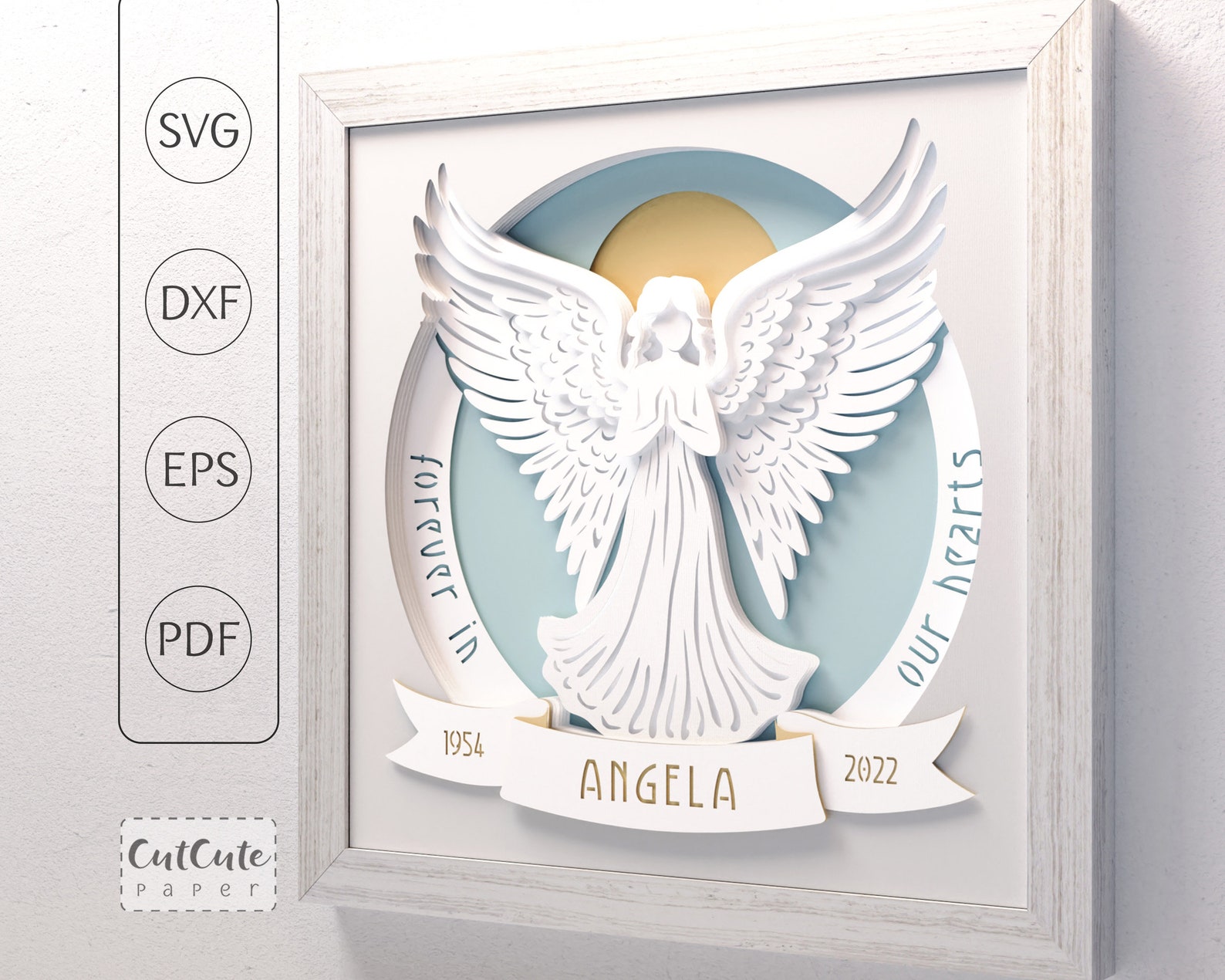 Memorial Angel Shadow Box SVG Template: Layered Papercut Design ...