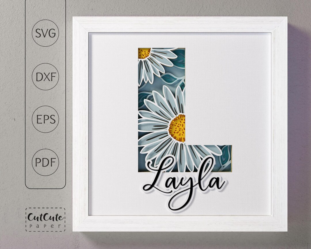 Shadow Box SVG Template With Floral Monogram Letter L , 3D SVG DIY ...