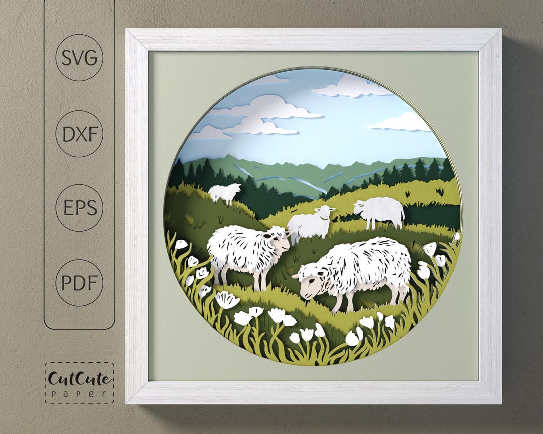 Sheep Shadow Box SVG: Pastoral Farm Animal Layered Wall Art (digital ...