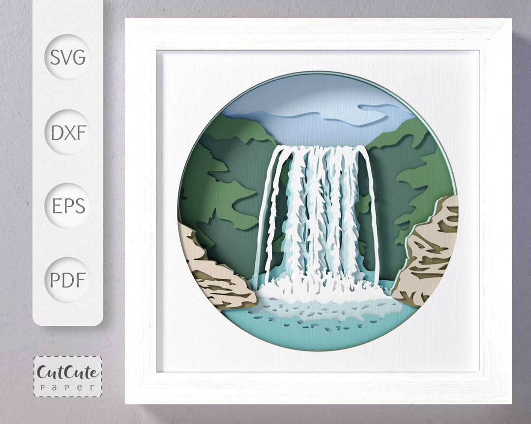 Waterfall Landscape Shadow Box SVG Template, 3D SVG Shadowbox, DIY ...