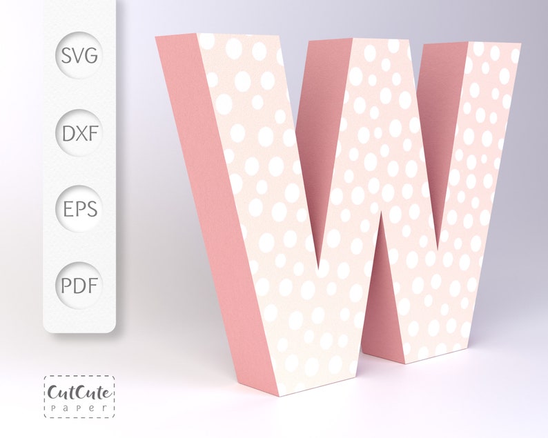 3D Letter W SVG Template: Cardstock Alphabet for Cricut, Silhouette ...