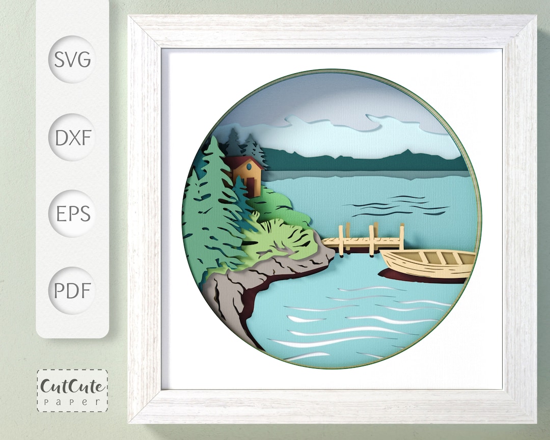 Lake Landscape Shadow Box SVG Template, 3D SVG Shadowbox, DIY Cabin ...